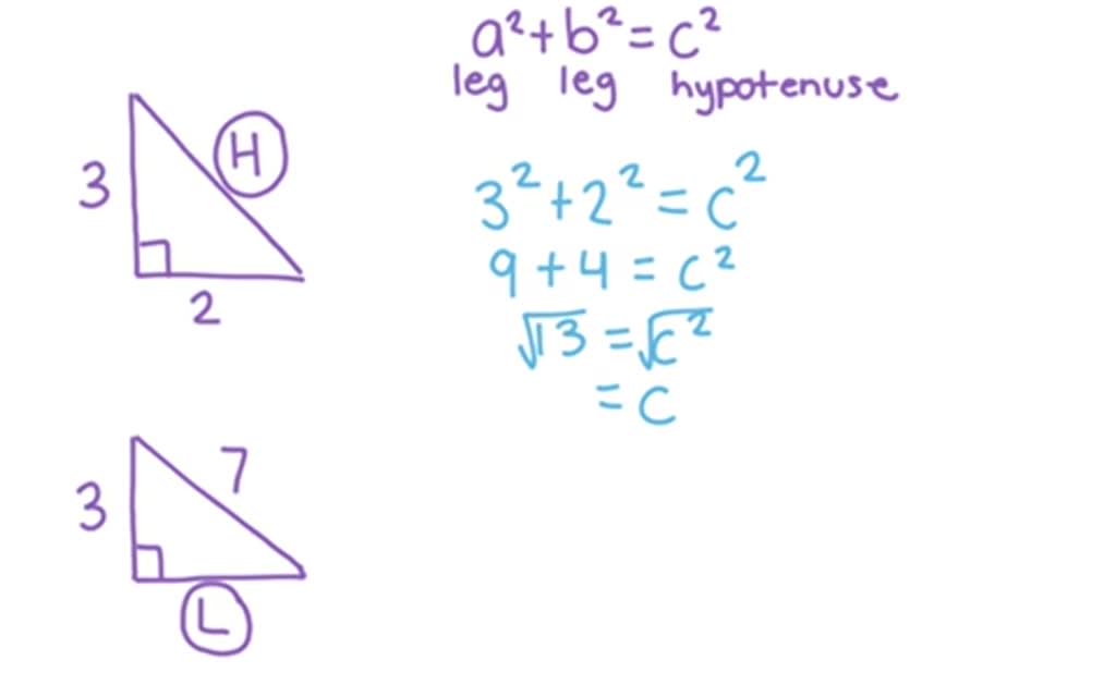 SOLVED: If a right triangle has legs of length 2 and 3, how long is the ...
