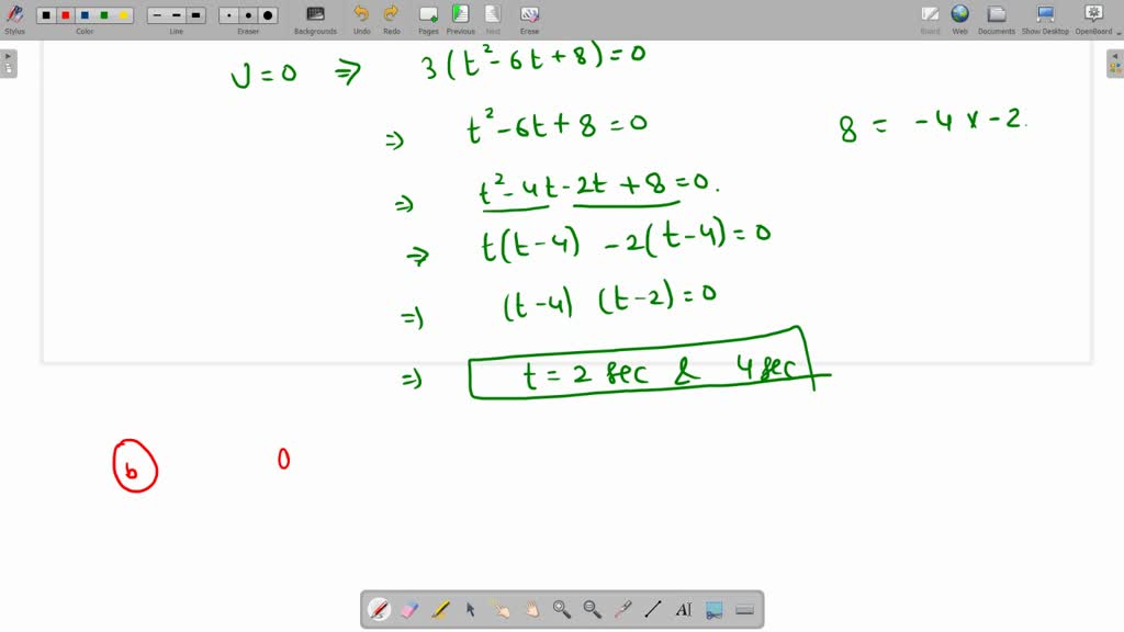 The motion of a particle is defined by the relation x = t3 − 9t2 + 24t − 8, where x and t are ...