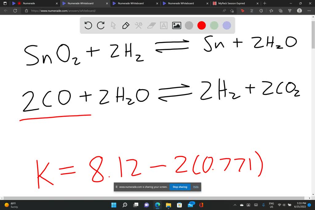SOLVED: Calculate K for the reaction SnO2(s)+2 CO(g) ⇄Sn(s)+2 CO2(g ...