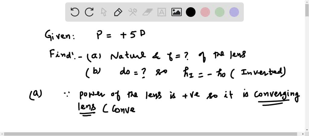 SOLVED: The power of a lens is +5 diopters. What is the nature and ...