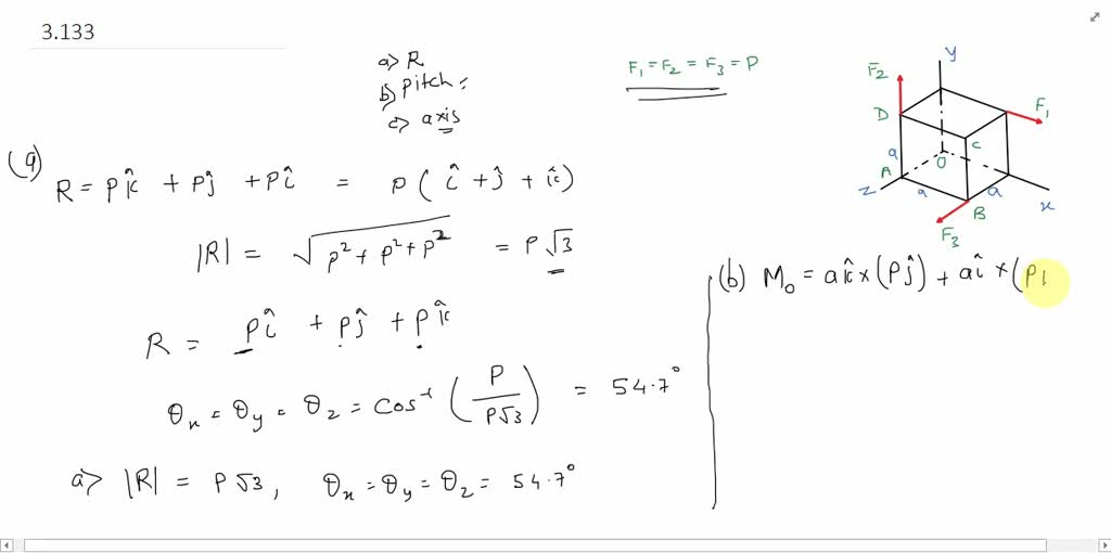 SOLVED: Three forces of the same magnitude P act on a cube of side a as ...