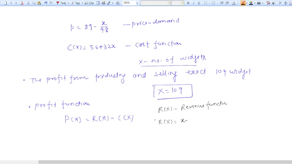 Solved The Price Demand And Cost Function For The Production Of Widgets Are Given As P 89 48