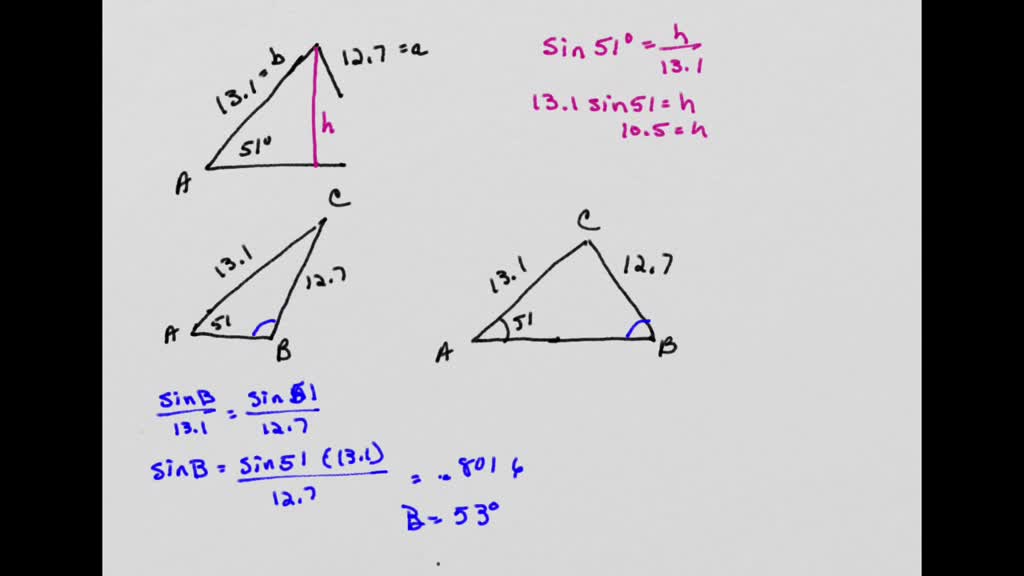 SOLVED: Use the Law of Sines to solve (if possible) the triangle: If two solutions exist, find ...