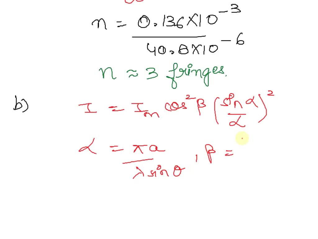 SOLVED: (a) How many fringes appear between the first diffraction ...