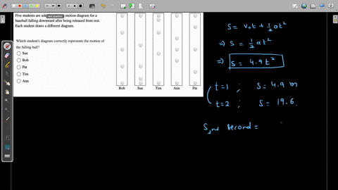 five students are asked to draw a motion diagram for a baseball falling ...