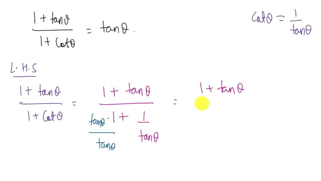 SOLVED: Show that (1+ tanθ)/ (1+ cotθ)= tan θ