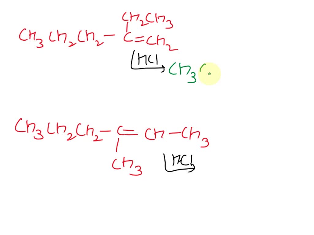 SOLVED: The reaction of HCl with 2-ethyl-1-pentene or HCl with 3-methyl-2-hexene results in the ...