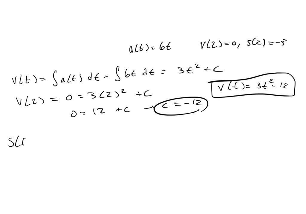 SOLVED: body moves in straight line with acceleration a(t) 6t. Find the velocity v(t) and the ...