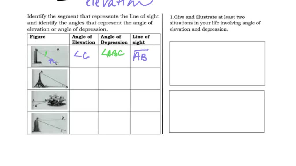 Complete the table below by determining whether the given figure is an angle of elevation or NOT ...