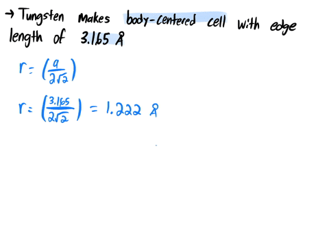 SOLVED:Tungsten crystallizes in a body-centered cubic unit cell with an ...