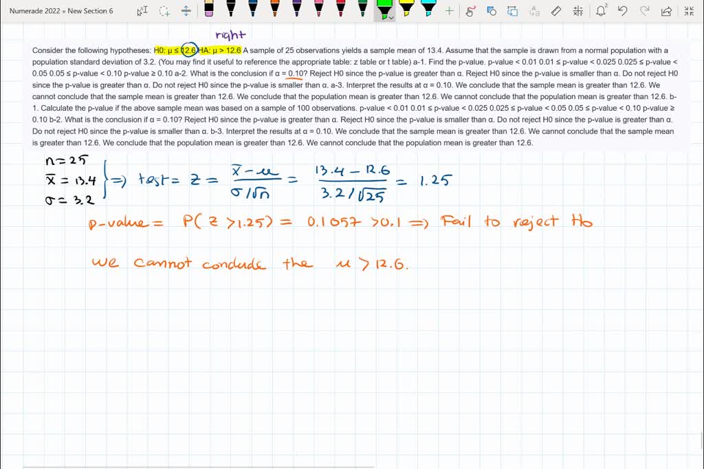 SOLVED: Sam did a two-sample t-test of the hypotheses H0: u1 = u2 ...