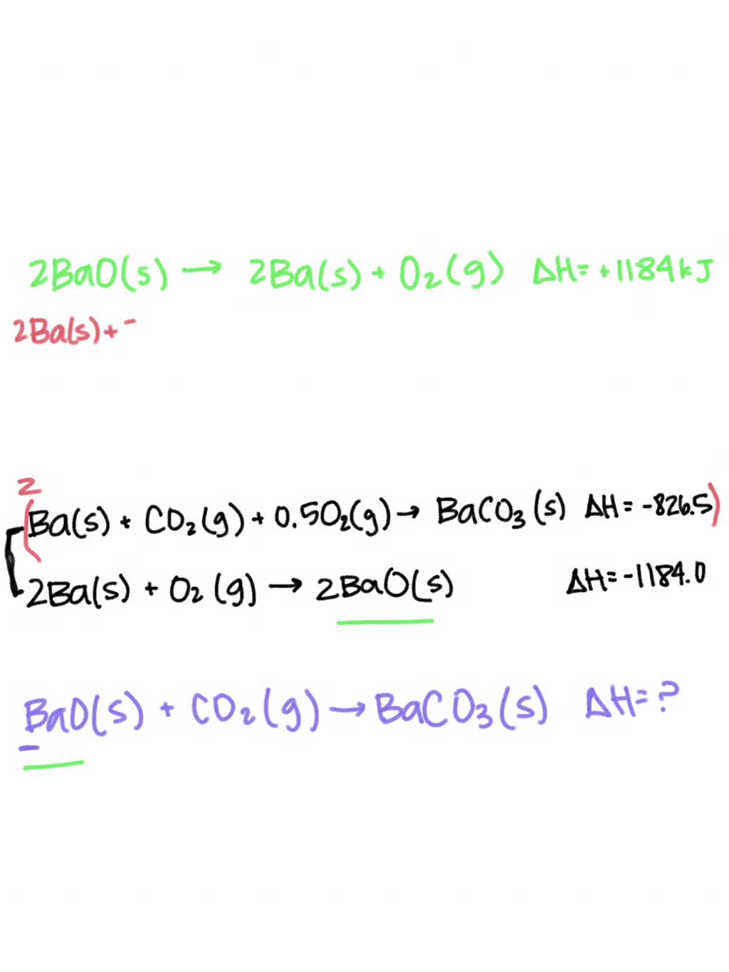 SOLVED: Calculate Î”Hrxn for the following reaction: BaO(s) + CO2(g) â ...