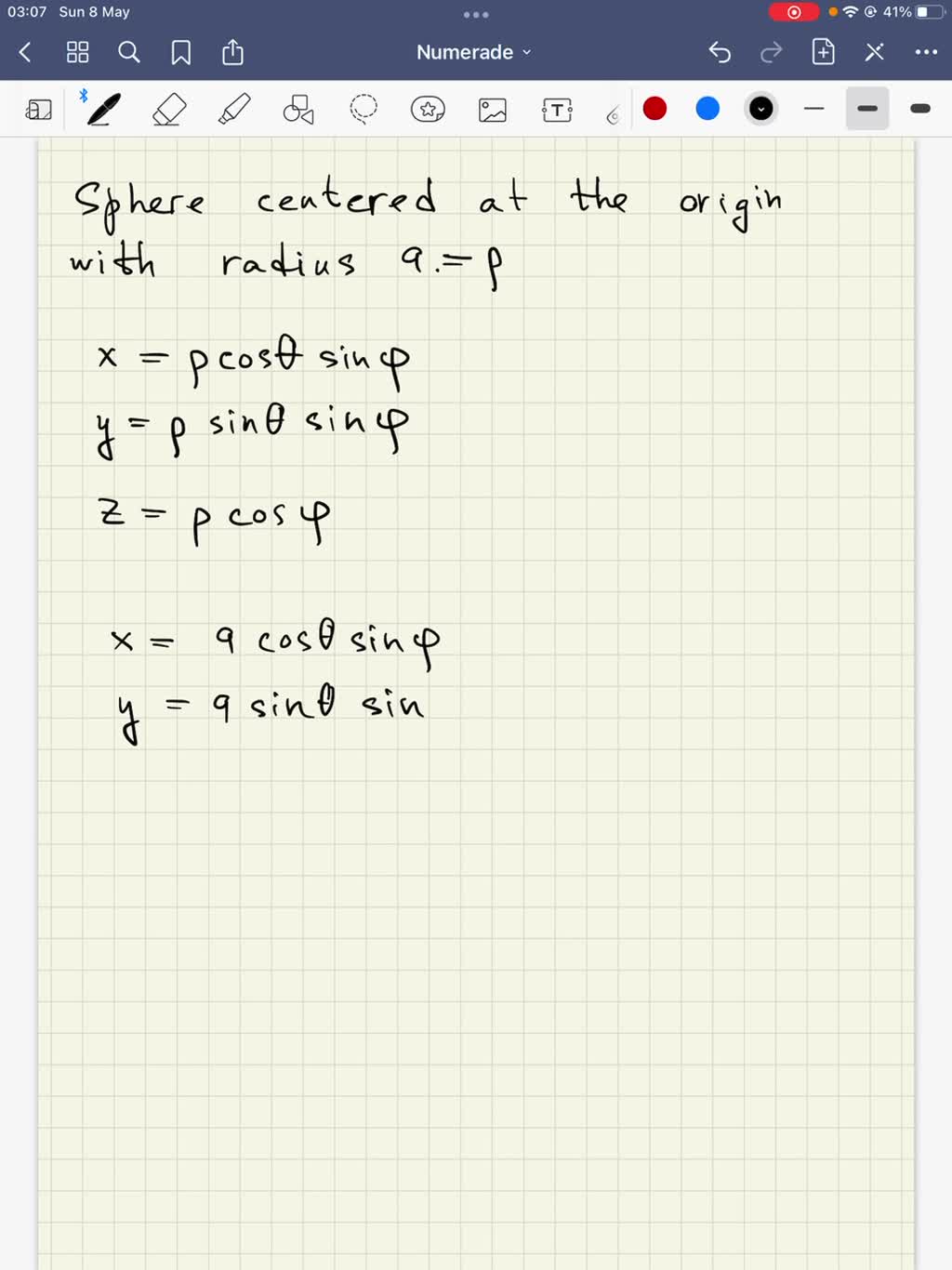 SOLVED Find Parametric Equations For The Sphere Centered At The Origin And With Radius R Use 