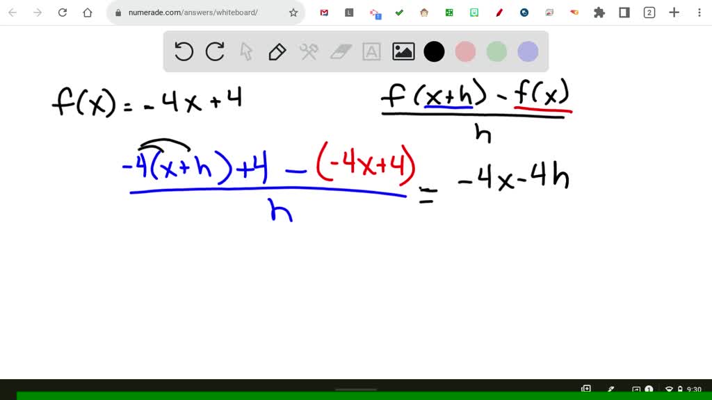 SOLVED: For the function f(x)=−4x+4, evaluate and simplify the ...