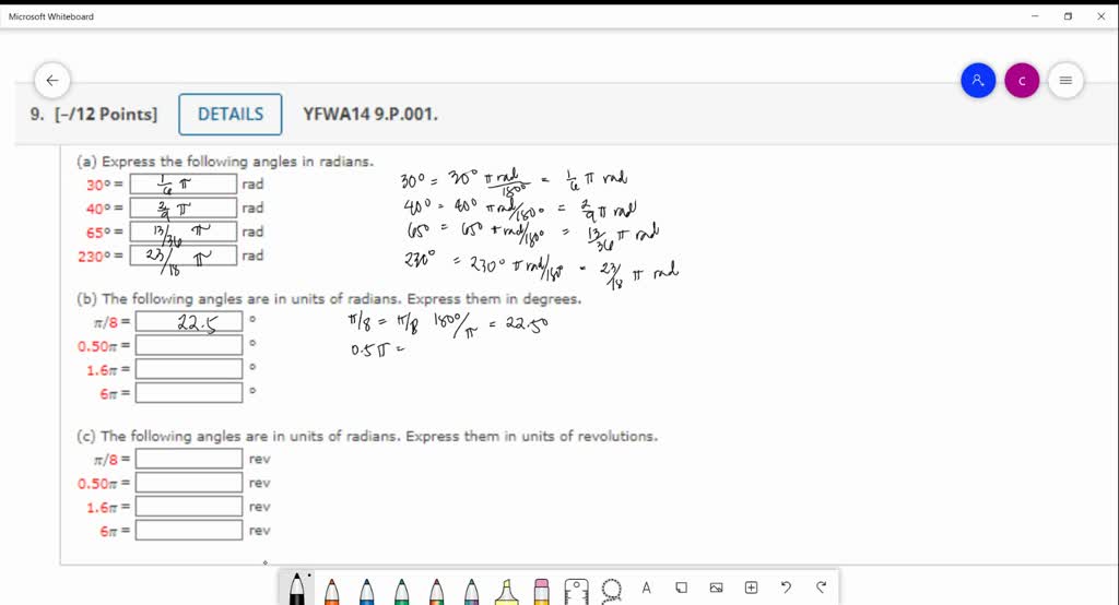 SOLVED: (a) Express the following angles in radians. 30° = rad 40 ...