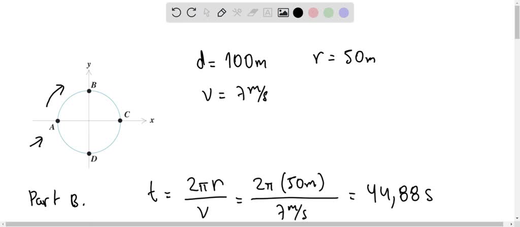 An athlete starts at point A and runs at a constant speed of 7.00 m/s around a round track with ...