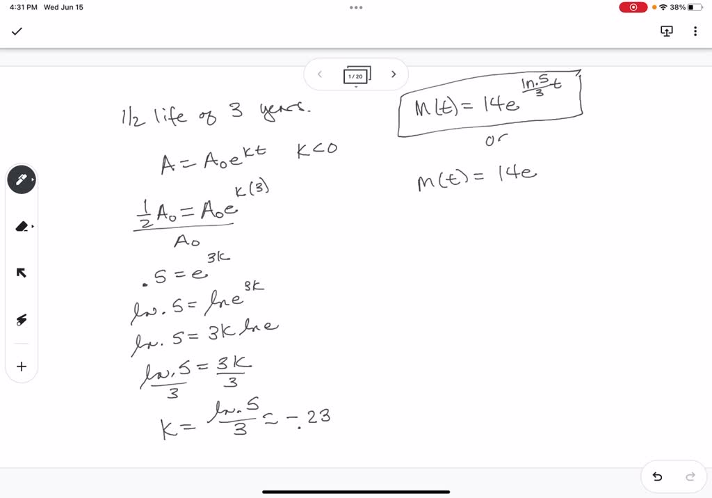 SOLVED: The element Unobtainium has a half-life of 3 years Let M(t) be ...