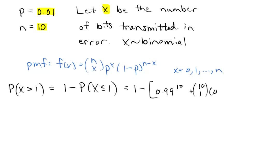 SOLVED: Problem 4: A noisy transmission channel has a per-digit error probability of p = 0.01 ...