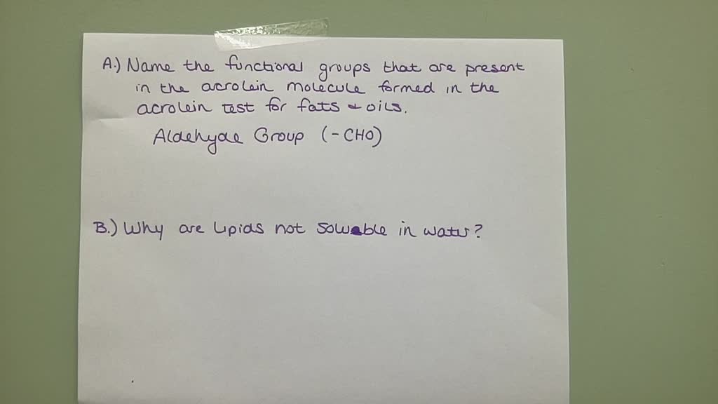 SOLVED: A) Name the functional group (s) that are present in the ...