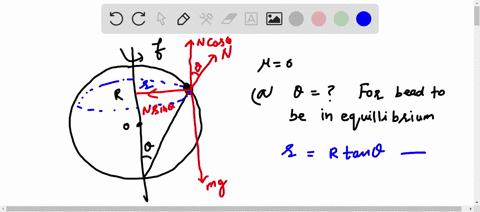 A small bead of mass m is constrained to slide without friction inside a circular vertical hoop ...