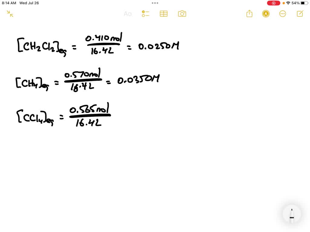 SOLVED: Consider the following reaction: 2 CH2Cl2(g) ⇌CH4(g)+CCl4(g) If 0.410 moles of CH2Cl2( g ...