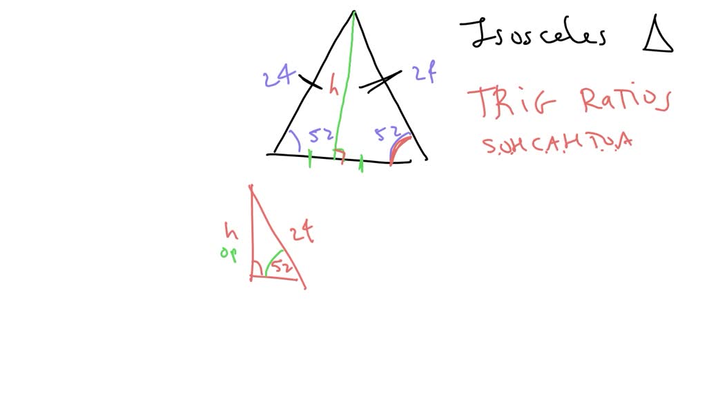 SOLVED: The two equal sides of an isosceles triangle are each 24 ...