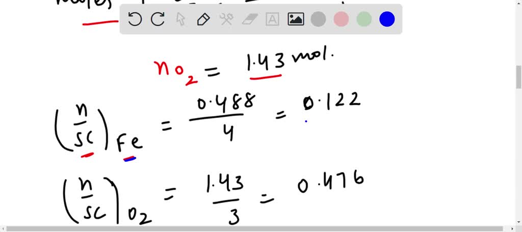 SOLVED: 4Fe(s) + 3O2(g) 2Fe2O3(g) In a certain reaction, 27.3 g of iron reacts with 45.8 g of ...