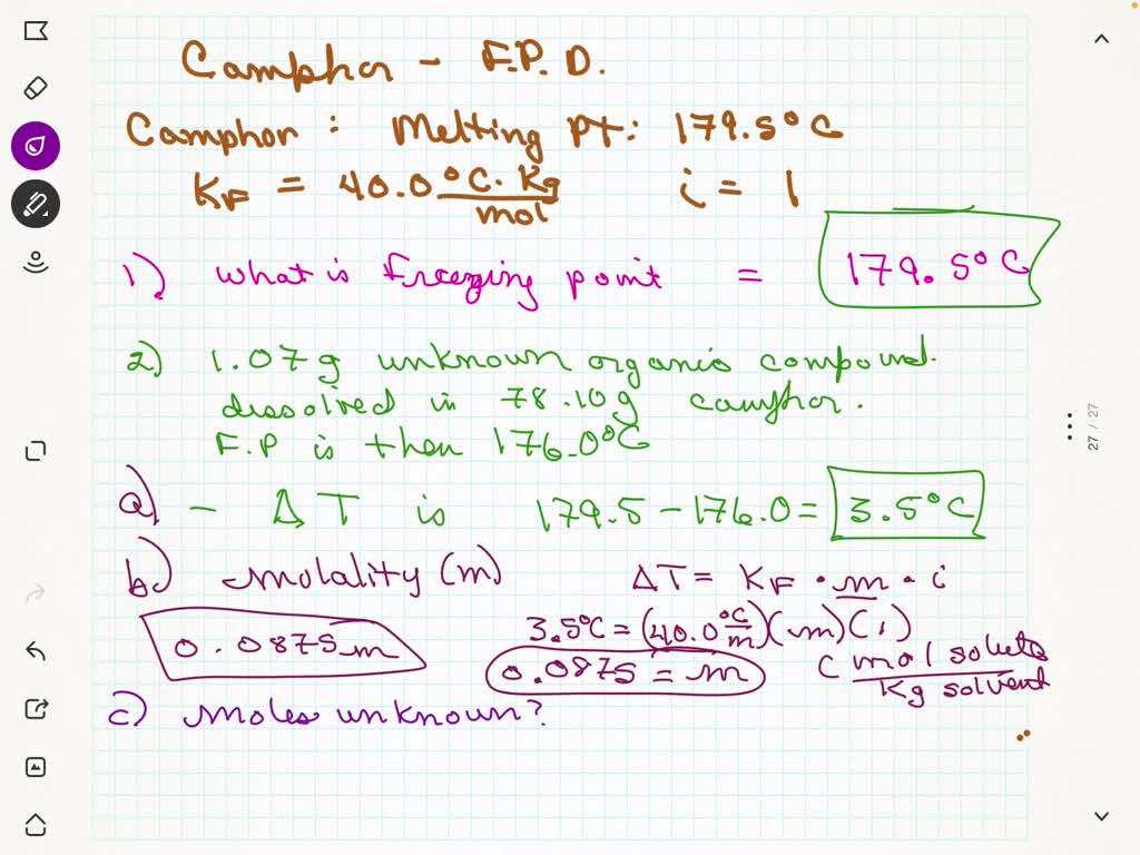 Camphor is a white solid that melts at 179.5 Â°C and has the molal ...