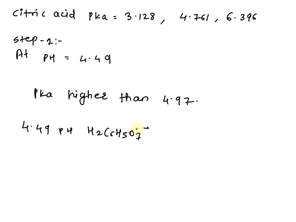 SOLVED: Citric acid (Hâ‚ƒCâ‚†Hâ‚…Oâ‚‡) has pKa values of 3.128 (pKaâ ...