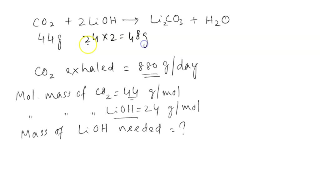SOLVED: CO(g) + 2 LiOH(s) 3 Li,CO;(aq) + H,Od) In a one-person ...
