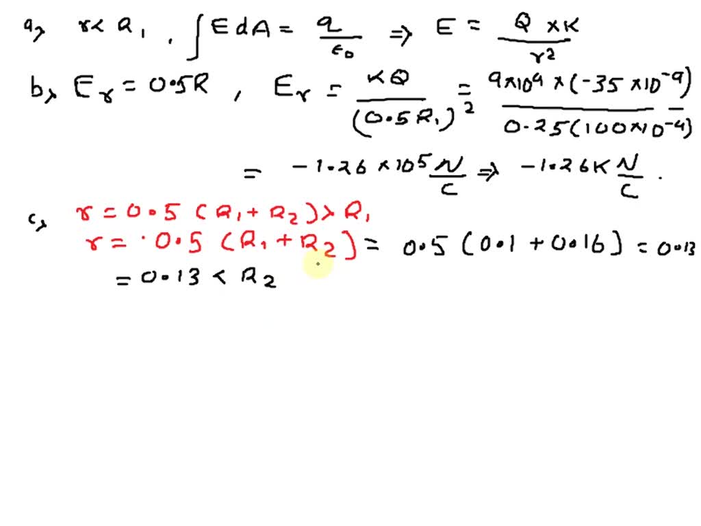 SOLVED: A hollow non-conducting spherical shell has inner radius R1 = 10 cm and outer radius R2 ...