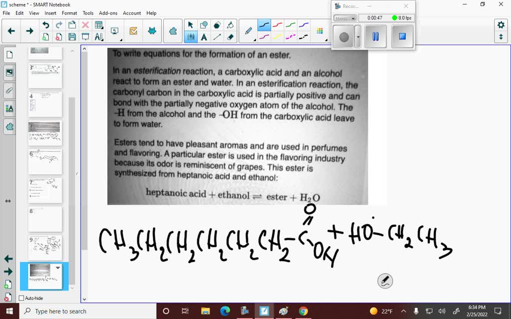 SOLVED: To write equations for the formation of an ester. In an esterification reaction, a ...