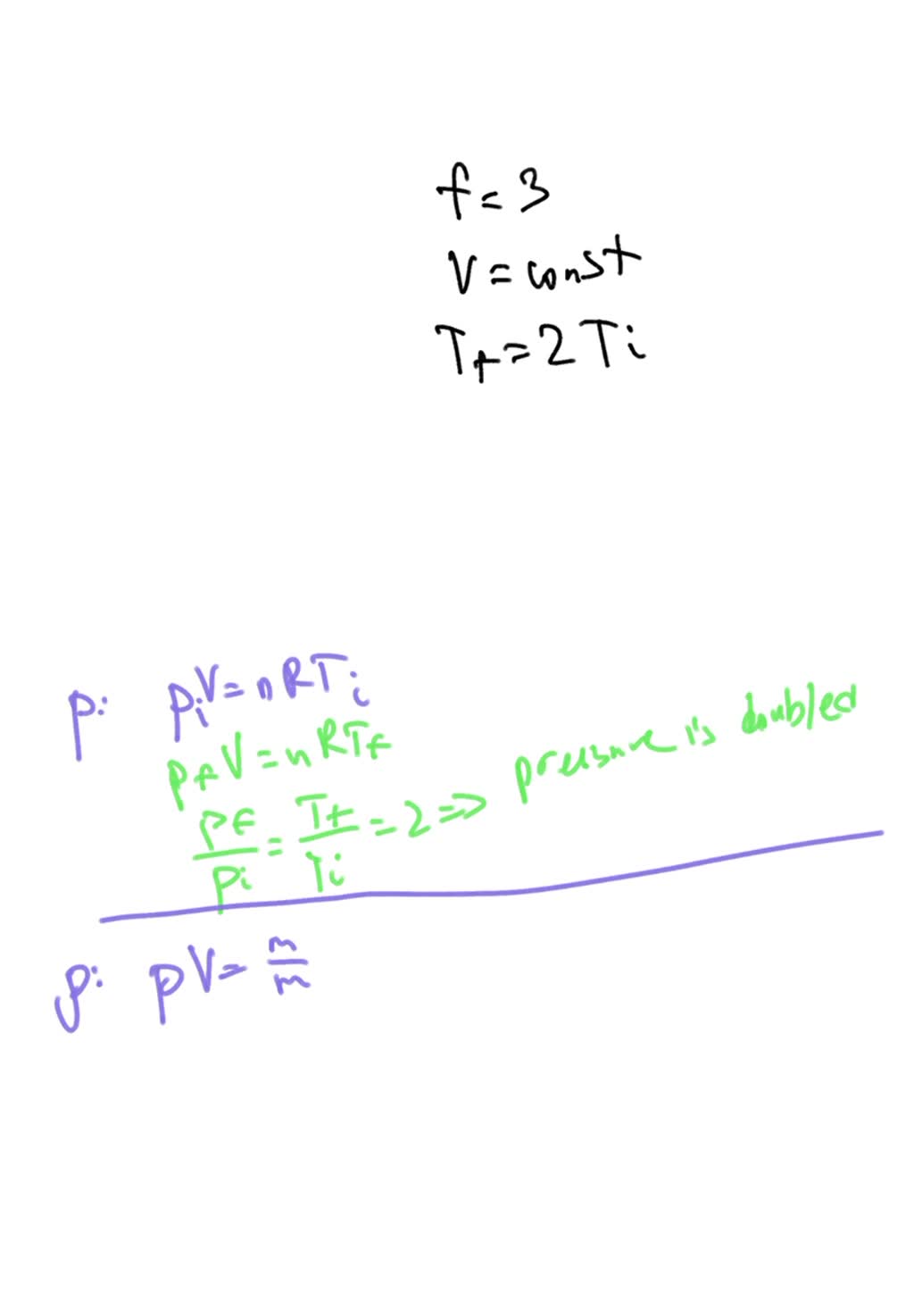 SOLVED: The absolute temperature of a sample of monatomic ideal gas is doubled at constant ...
