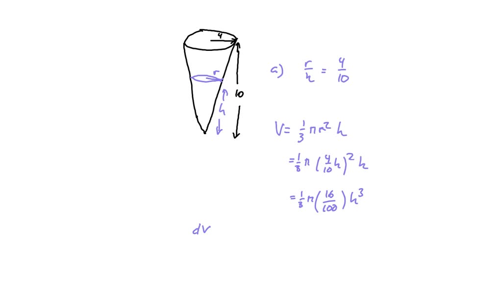 SOLVED: Exercise Draining tank Water drains from the conical tank shown ...