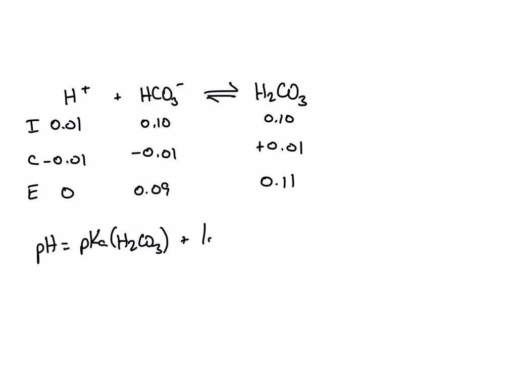 SOLVED: A solution which is 0.10 M in H2CO3 (pKa=6.37) and 0.10 M in NaHCO3 is made, and then 0. ...