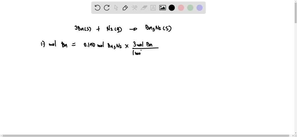 Consider the reaction: 3Ba(s) + N2(g) —> Ba3N2(s) 1) How many moles of ...