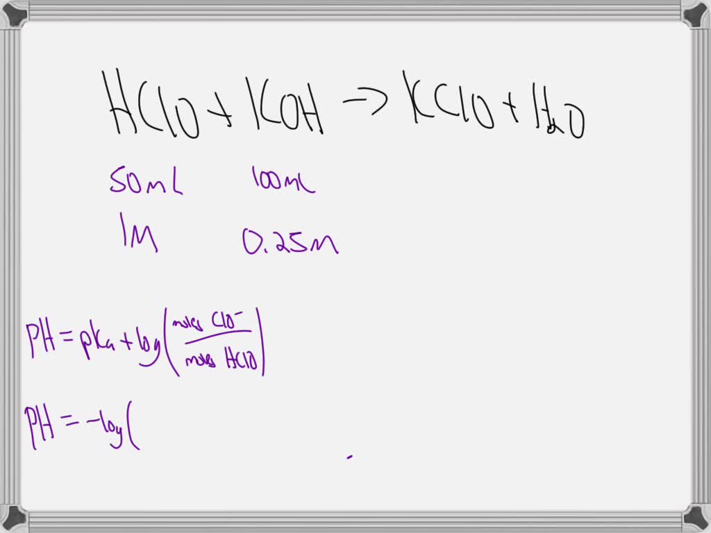 The Ka of HClO is 3.0× 10⁻⁷. When titrating a 50 mL solution of 1 M ...