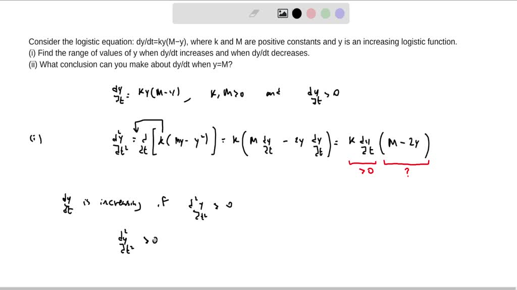 Consider the logistic equation: dy/dt=ky(M−y), where k and M are ...