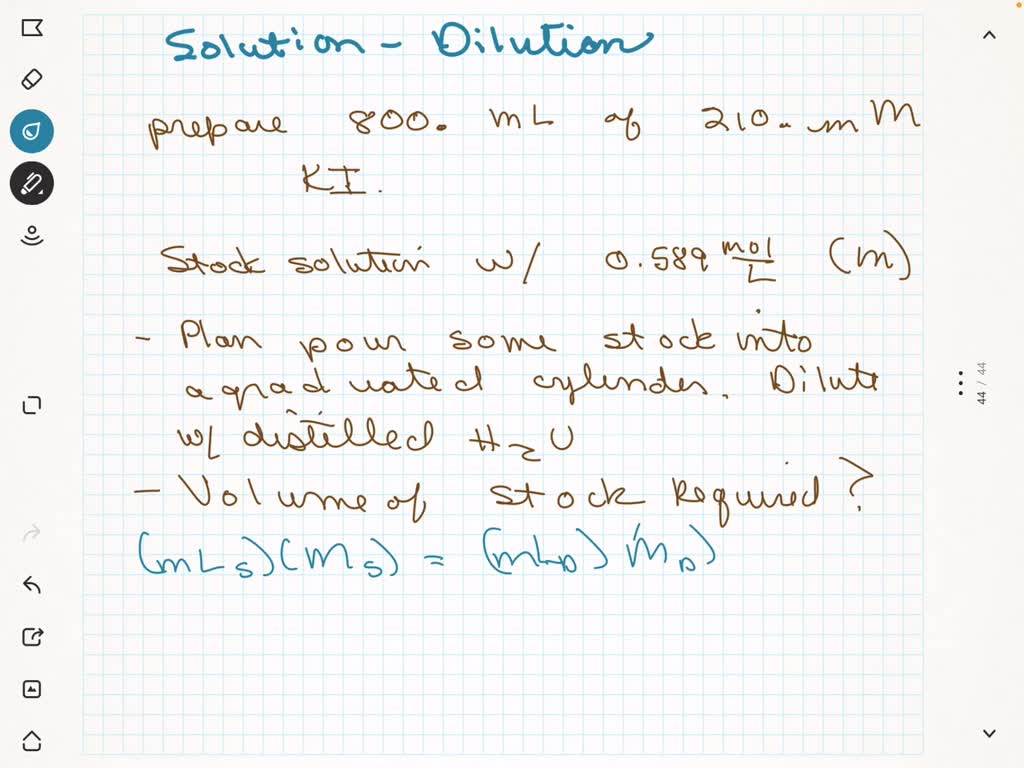 SOLVED: A chemist must prepare 800.mL of 210. mM aqueous potassium ... SOLVED: A chemist must prepare 800.mL of 210. mM aqueous potassium ...