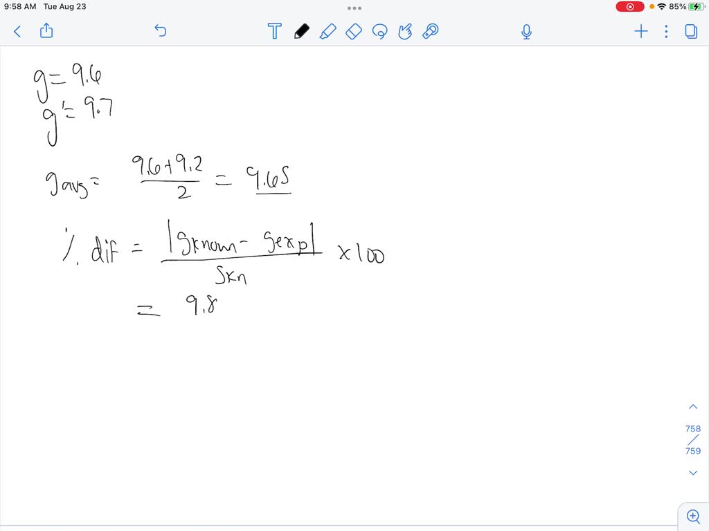 Average your two values for g and compare with the known value g=9.81 m ...