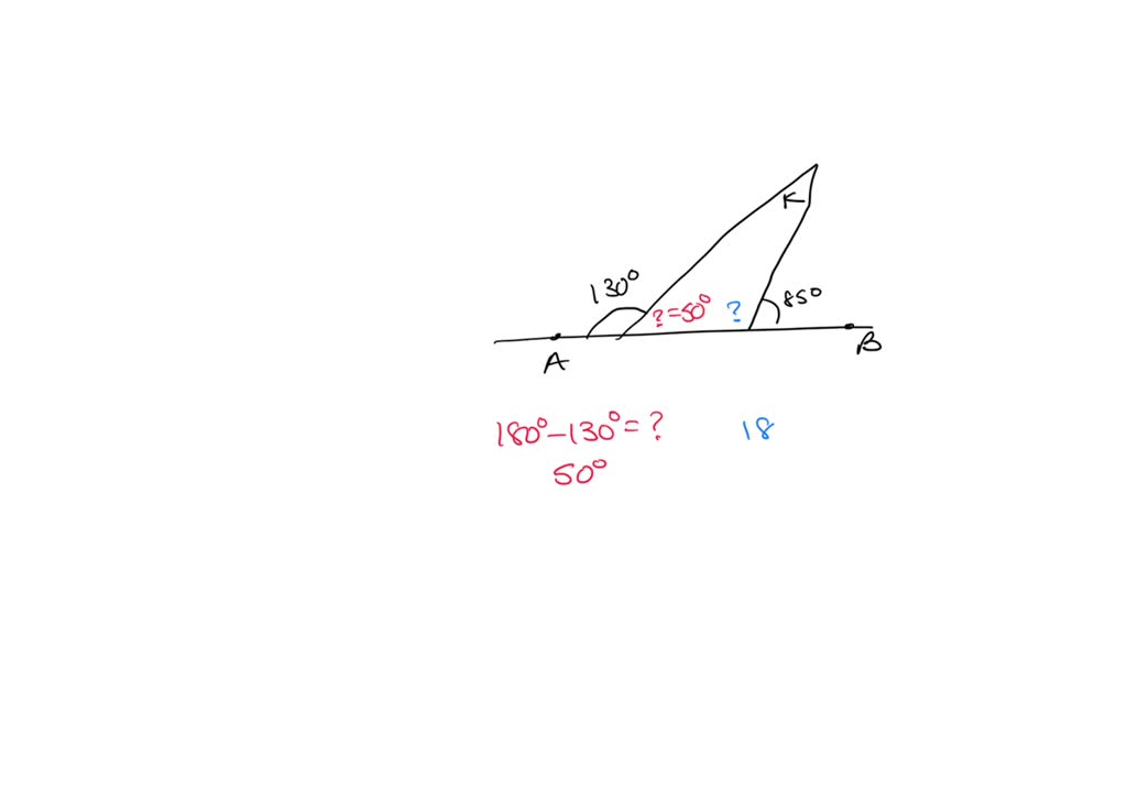 SOLVED: Look at the diagram. 130 85 B AB is a straight line. Work out ...
