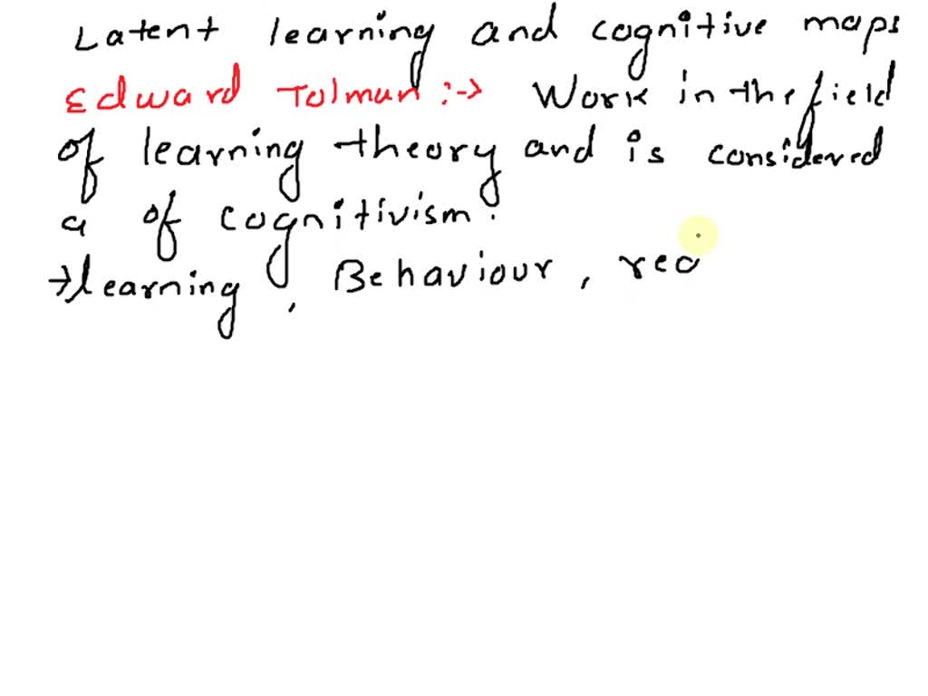 SOLVED: The psychologist known for latent learning and cognitive maps is . A. Robert Rescorla B ...