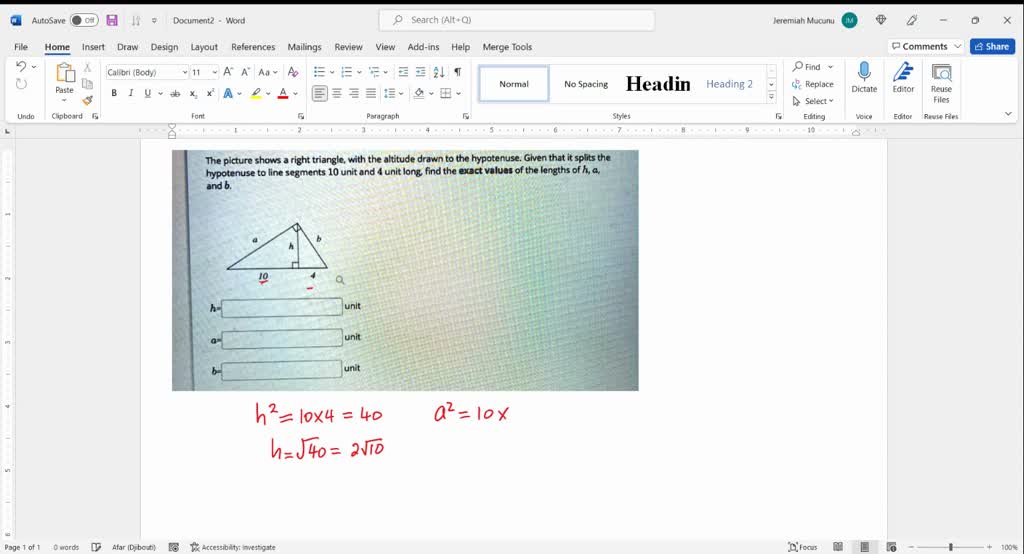SOLVED: The picture shows a right triangle; with the altitude drawn to ...