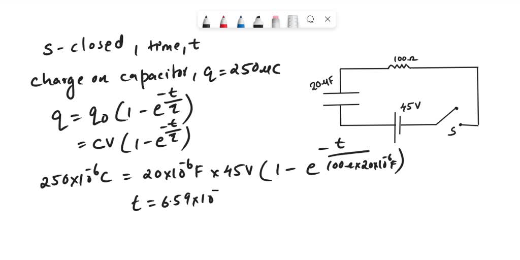SOLVED: In the series RC circuit shown below the switch (S) is open, and the capacitor is ...