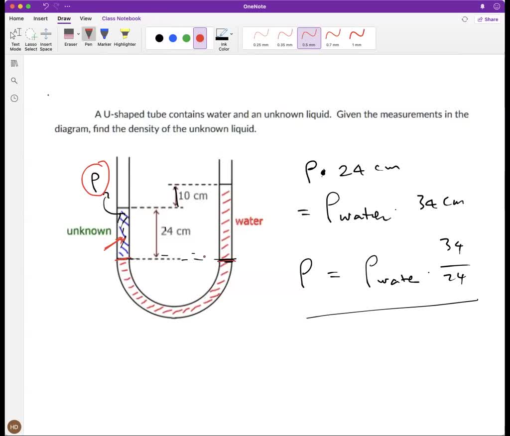 SOLVED: A U-shaped tube contains water and an unknown liquid: Given the ...