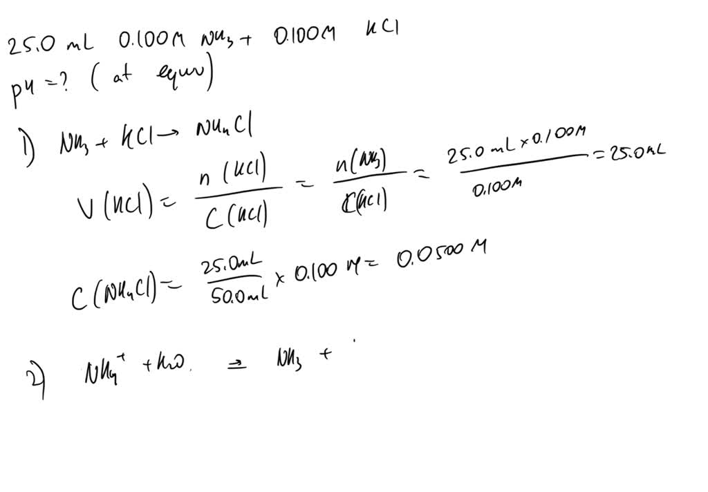 SOLVED: 'A 25.0 mL sample of 0.100 M NH3 (Kb = 1.8 . 10-5) is titrated with 0.100 M HCI What is ...