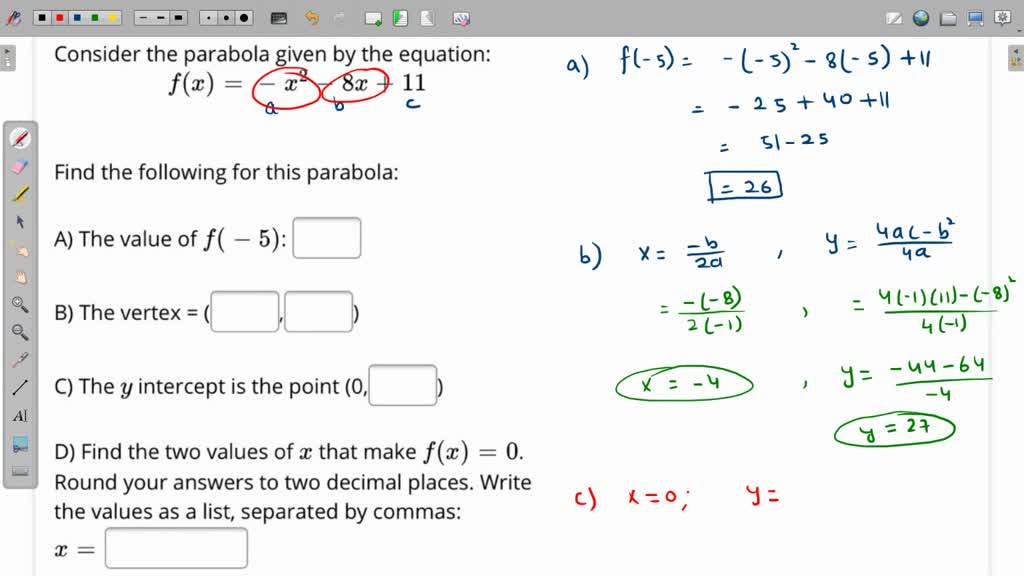 SOLVED: Texts: Parabolas Score:0/10 Question 10 Consider the parabola given by the equation: y ...