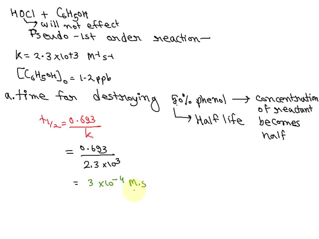 SOLVED: Hypochlorous acid (HOCl) reacts with phenol (C6H5OH) to produce ...