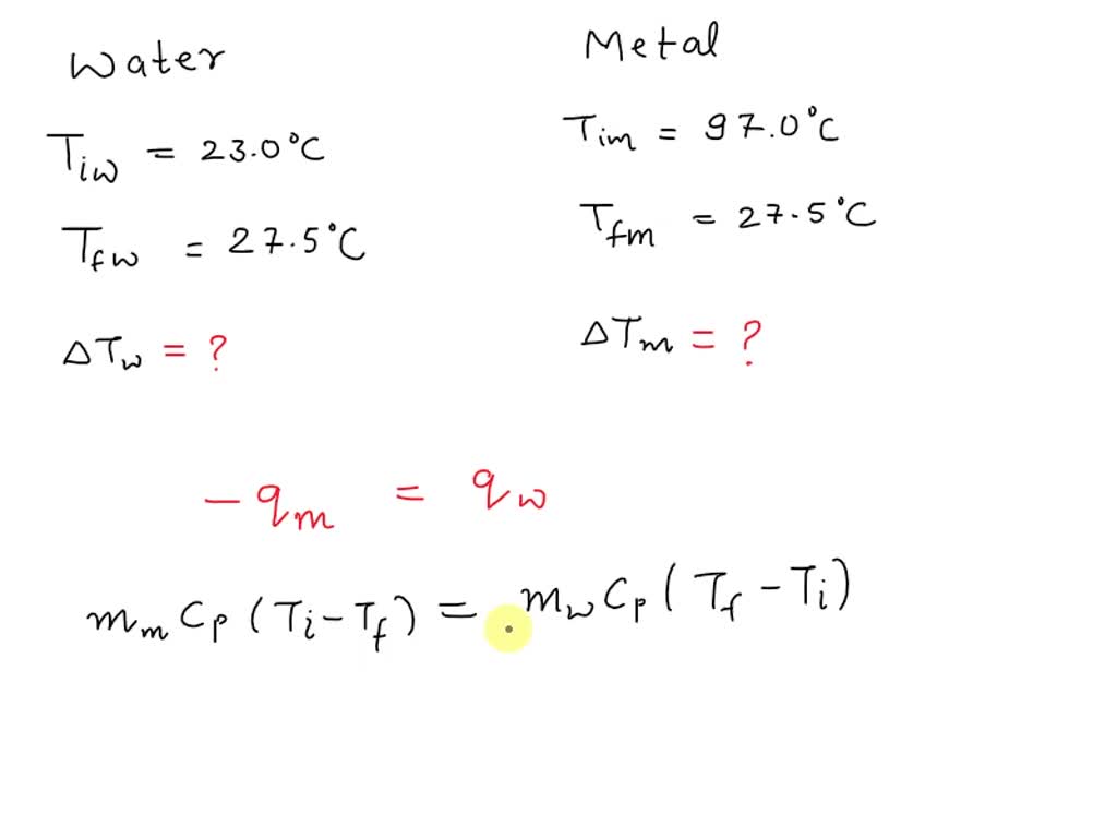 SOLVED: For a calorimetry experiment where a hot piece of metal was ...
