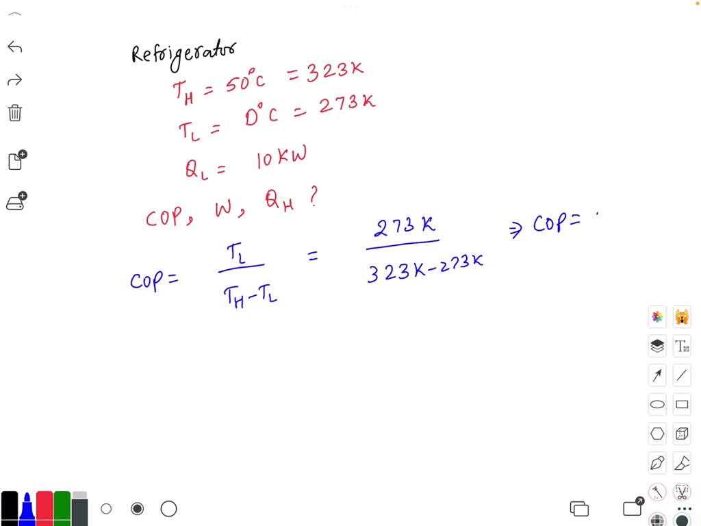 SOLVED: A refrigerator operates on a reverse Carnot cycle where the ...